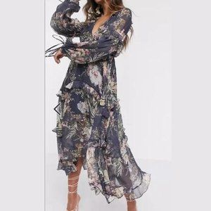 ASOS | Dresses | Asos Design Pleated Layered Midi Dress In Navy Floral ...